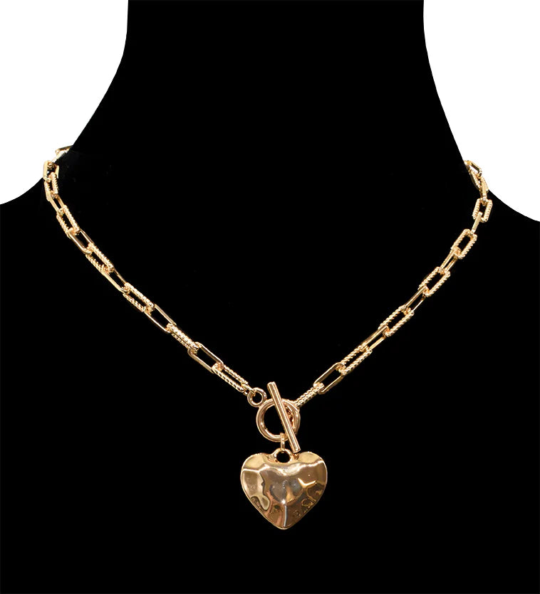 Chunky Heart T-Bar Chain Necklace-Gold – Backyard Birder Home & Garden ...